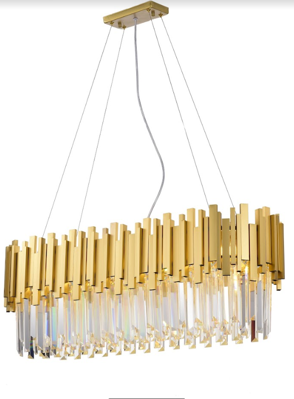 LUSTRE PENDENTE FANCY RETANGULAR 35X90X30CM METAL/CRISTAL DOURADO ...